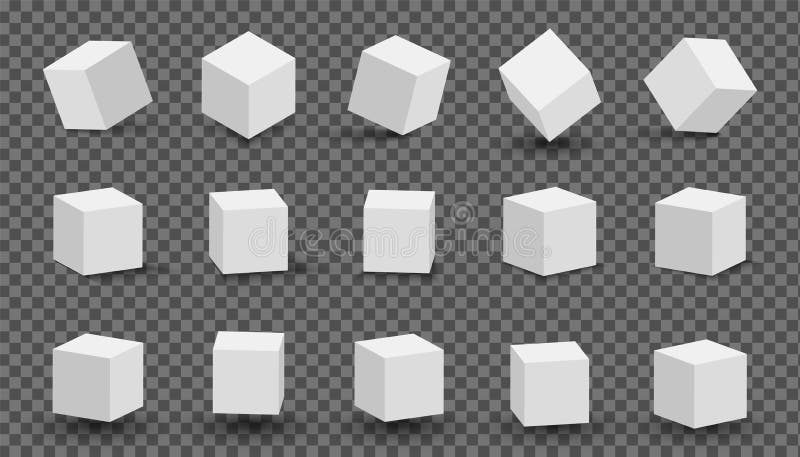 White Cubes Set. 3D Abstract Box with Shadow. Geometric Set Stock ...