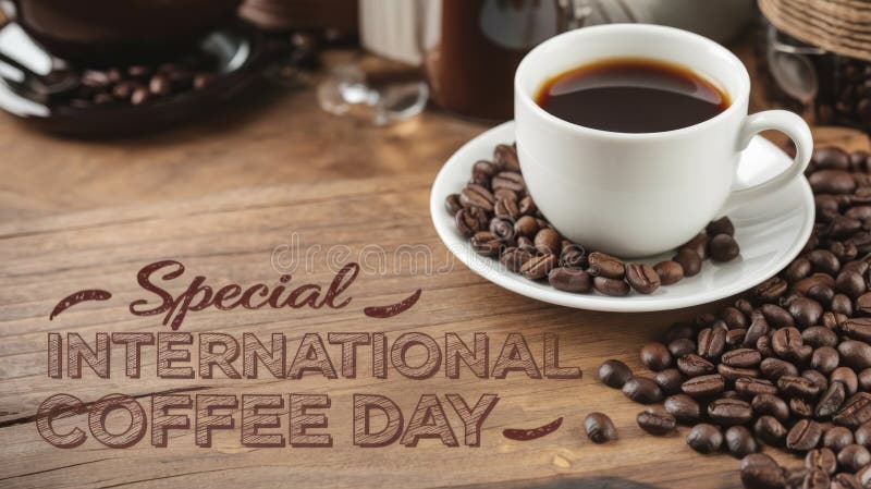 White Cup and Coffee Beans on Wooden Table Backdrop with a Special ...