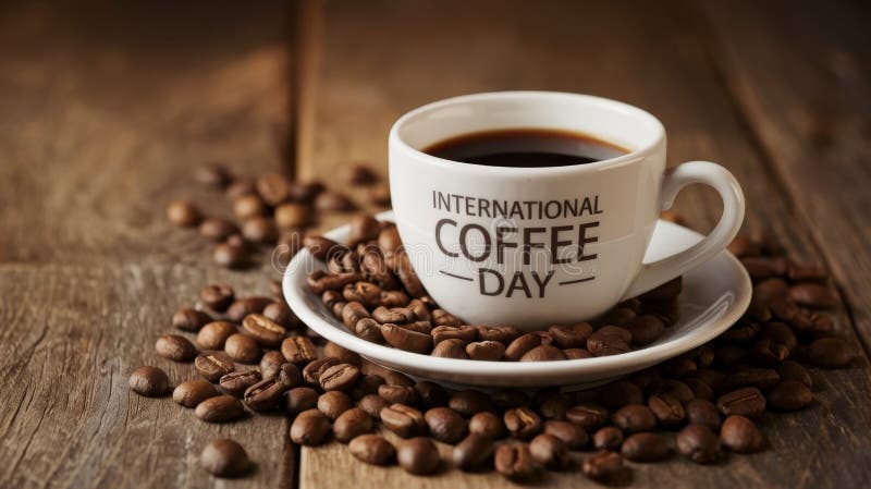 White Cup and Coffee Beans on Wooden Table Backdrop with a Special ...