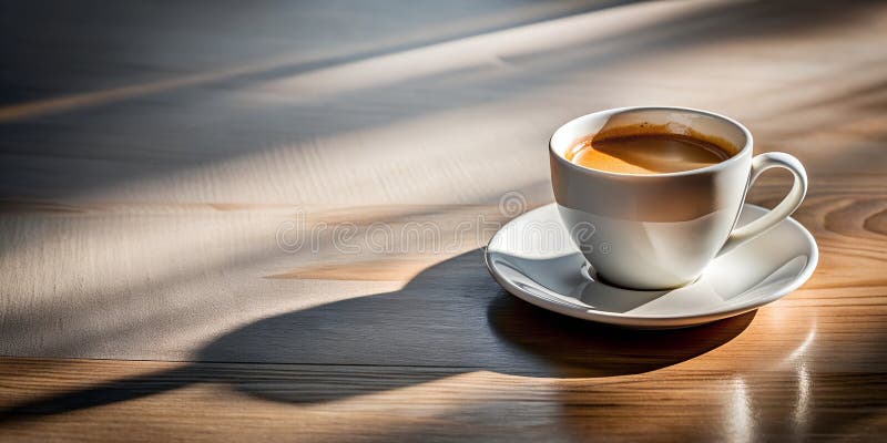 A White Cup of Coffee with Stain on Table with High Contrast Shadow ...