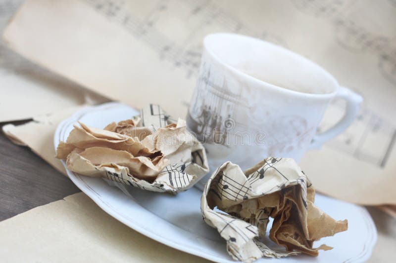 A White Cup of Coffee with Steam and a Musical Note Stock Image - Image ...