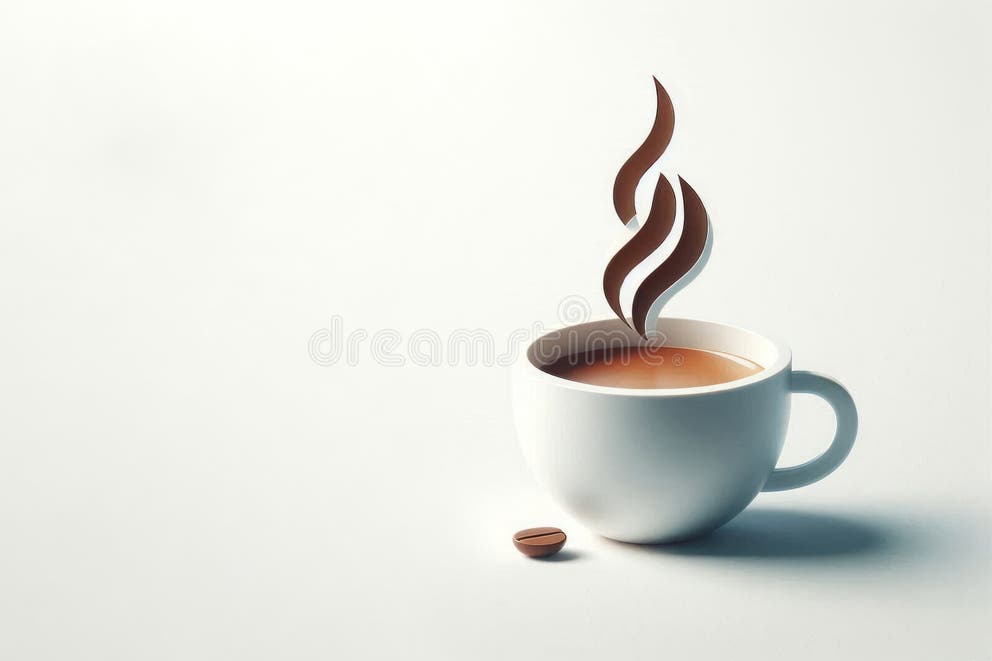 A White Cup with Coffee and Stylized Steam. Space for Text. Stock Image ...