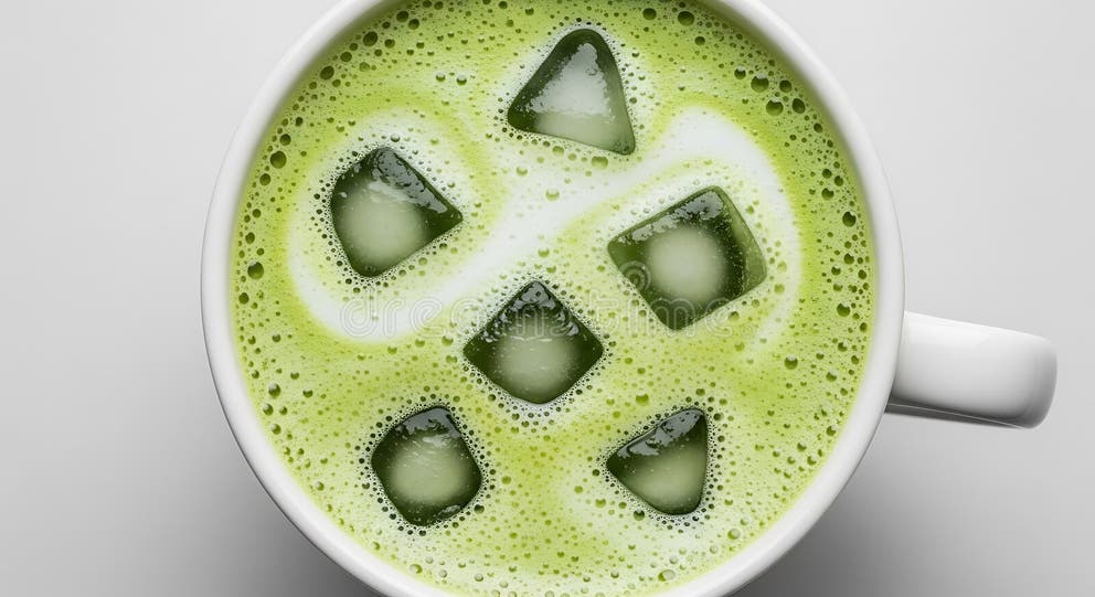 A White Cup Filled with Green Matcha Tea Featuring White, Frothy ...