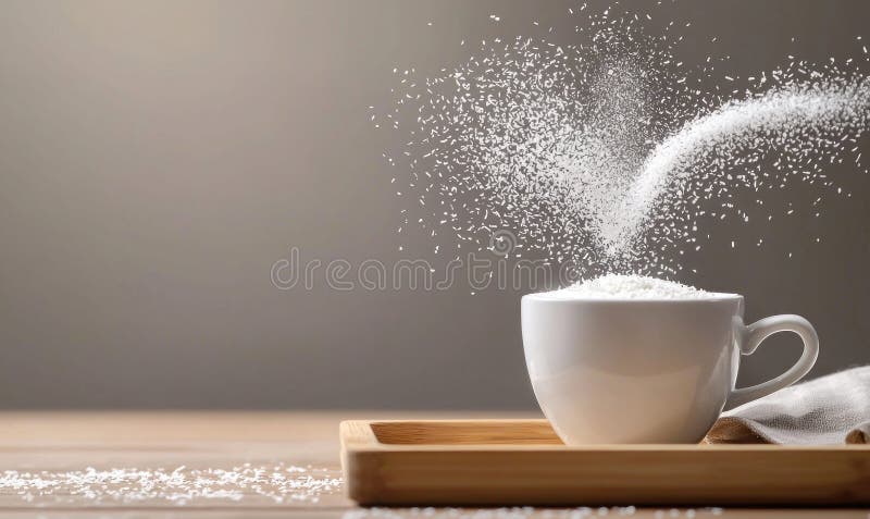 White Cup is Filled with Small White Particles As they are Pouring from ...
