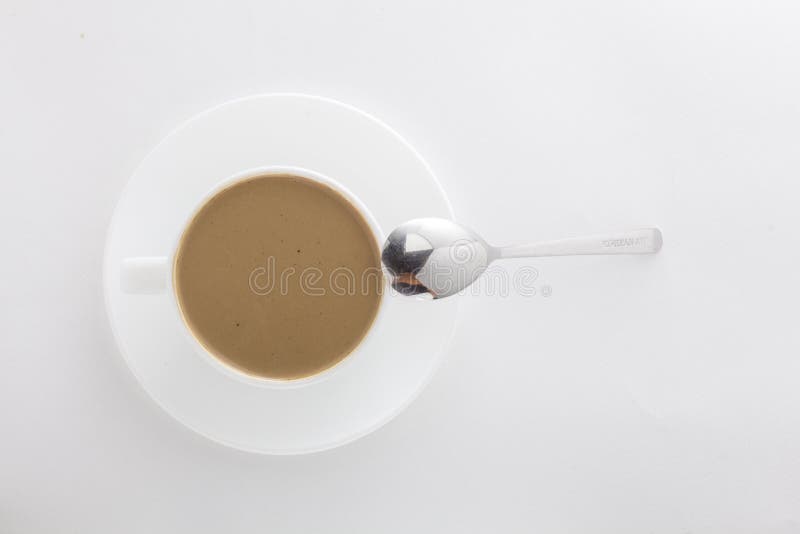 White Cup of Hot Coffee and Tea Spoon Stock Photo - Image of dessert ...