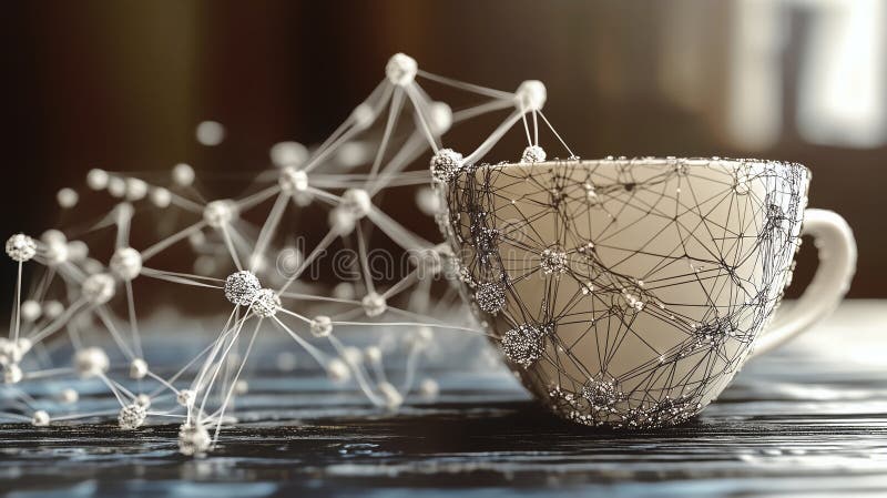 White Cup and Molecular Structure Forming a Network Connection Stock ...
