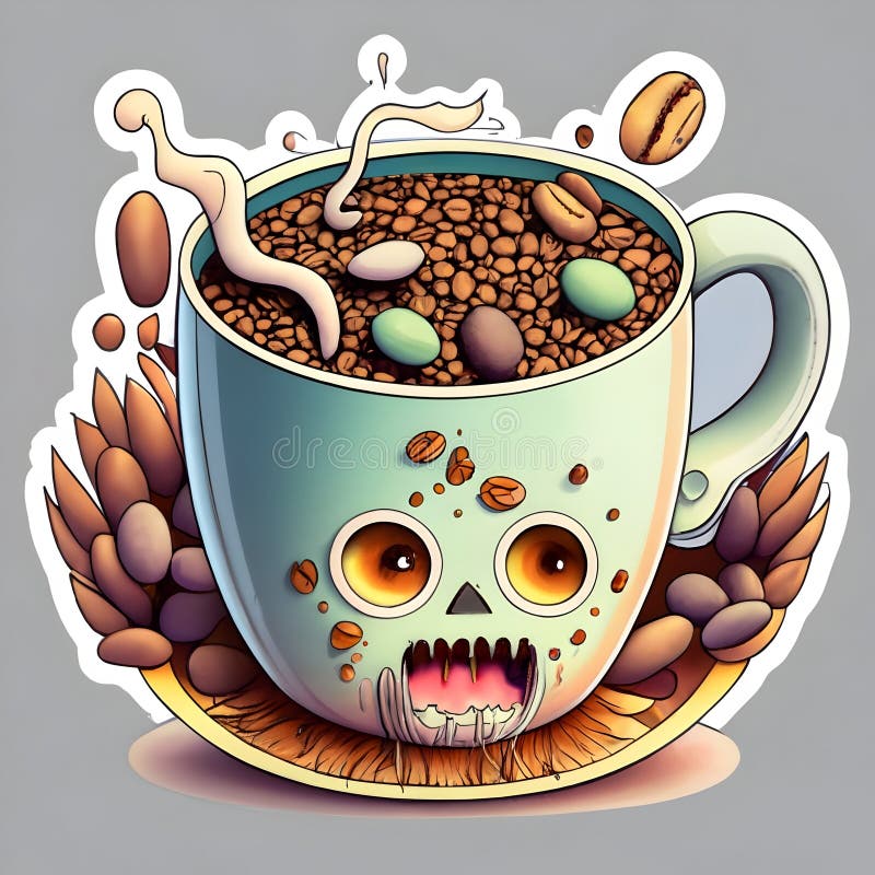 A White Cup Overflowing with Coffee Beans and Liquid, Creating an ...