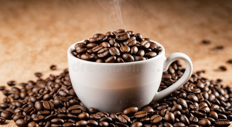 White Cup Overflowing with Coffee Beans Stock Illustration ...