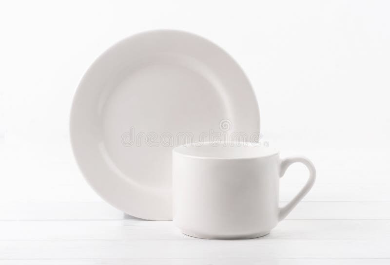White cup and plate stock image. Image of dinner, mockup - 215958521