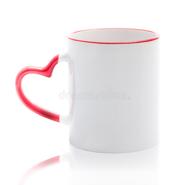 White Cup with Red Handle in Heart Shape Stock Photo - Image of coffee ...