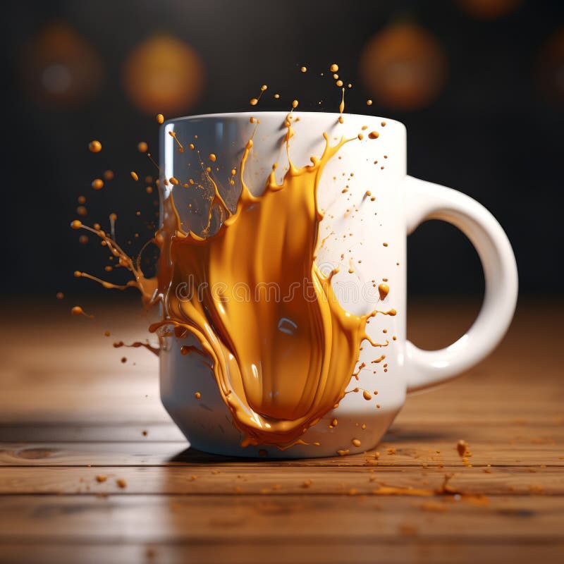 Hyper Realistic Orange Liquid Spilling Coffee Mug Design Stock ...