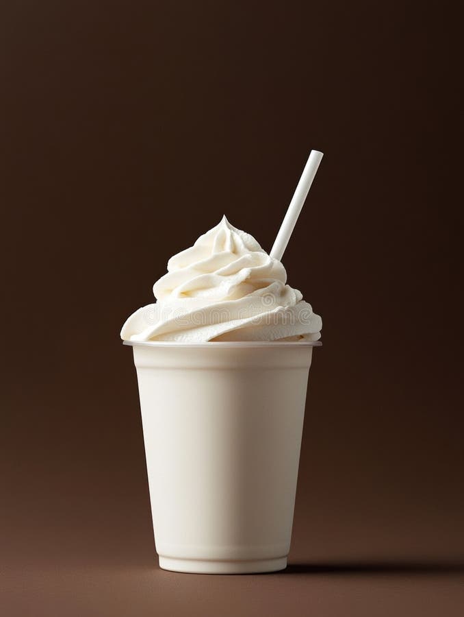 A White Cup with a Straw and a White Ice Cream on Top Stock ...