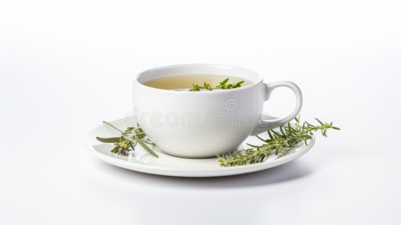 A White Cup of Tea with Rosemary on a White Saucer Stock Illustration ...
