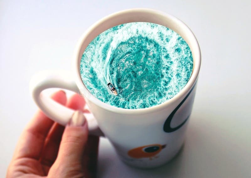 Cup with Water. Sea. Ocean. Sea Waves. Creative Postcard. Sea in the ...