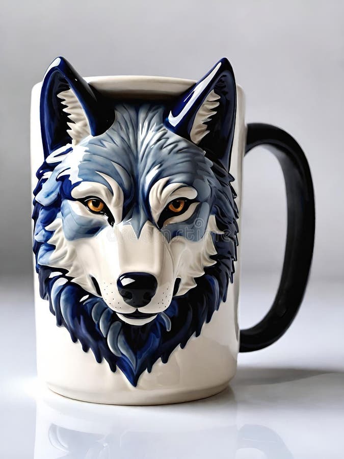 White cup with wolf head stock illustration. Illustration of blue ...