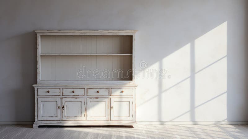 Patinated and Oxidized White Hutch in Empty Room Stock Illustration ...
