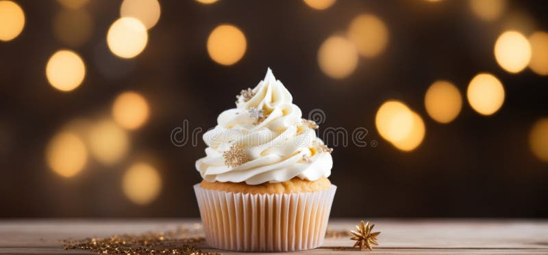 White Cupcake with Cupcake Top on Wooden Surface Stock Photo - Image of ...