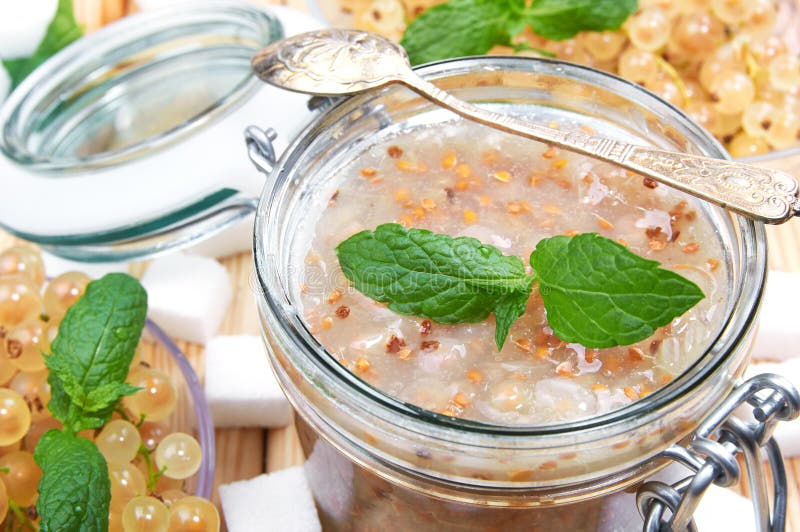 White currant jam in a jar stock photo. Image of nature - 88375876