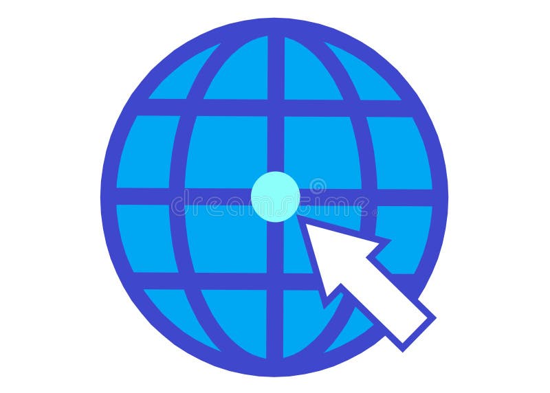 A White Cursor Arrow Clicking Pointing at a Blue World Globe Icon ...