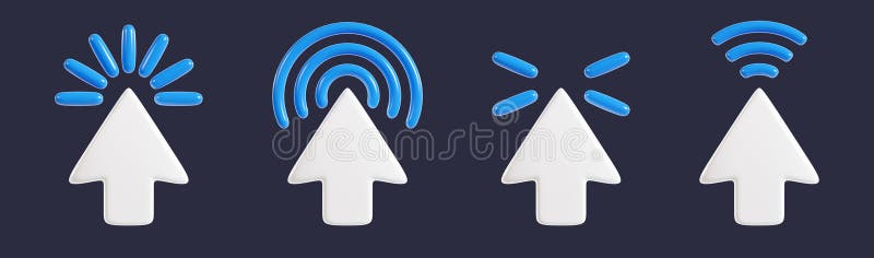 White Cursor Arrow with Mouse Click Effect. 3d Render Illustration Set ...