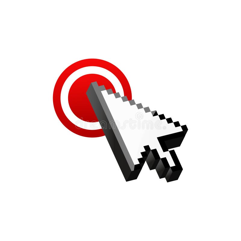White Cursor for Computer Click on Red Button. Stock Illustration ...