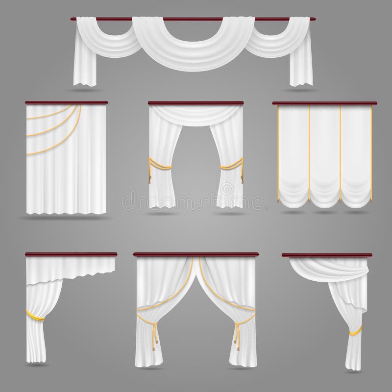 White Curtains Drapery for Wedding Room and Windows Vector Set Stock ...