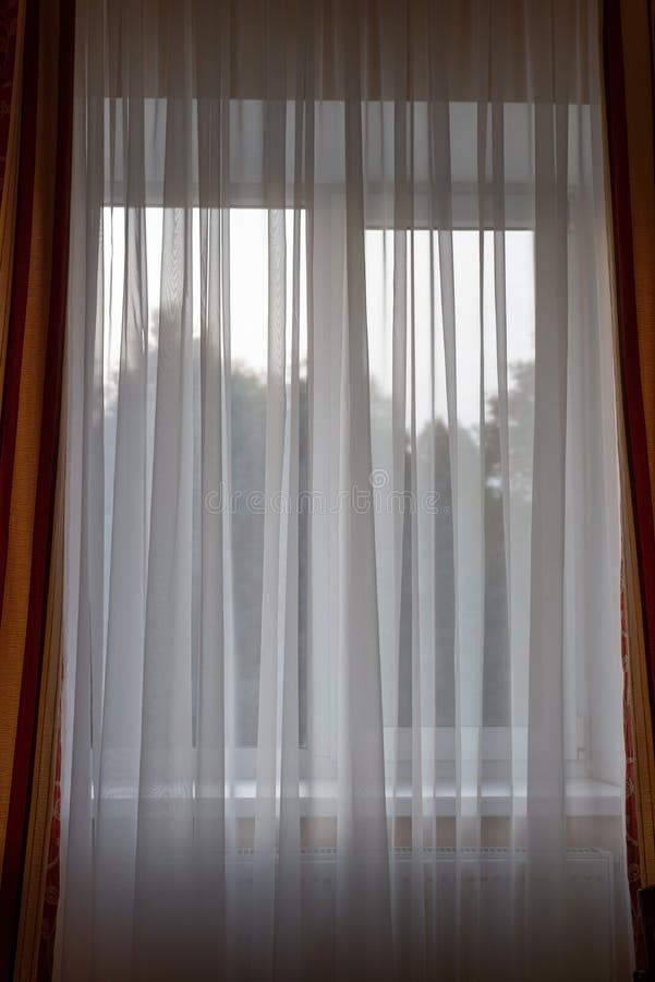White Curtains with a View and Windows Stock Photo - Image of wall ...