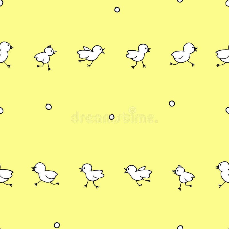 White Cute Chick Characters - Seamless Pattern with Birds on Yellow ...