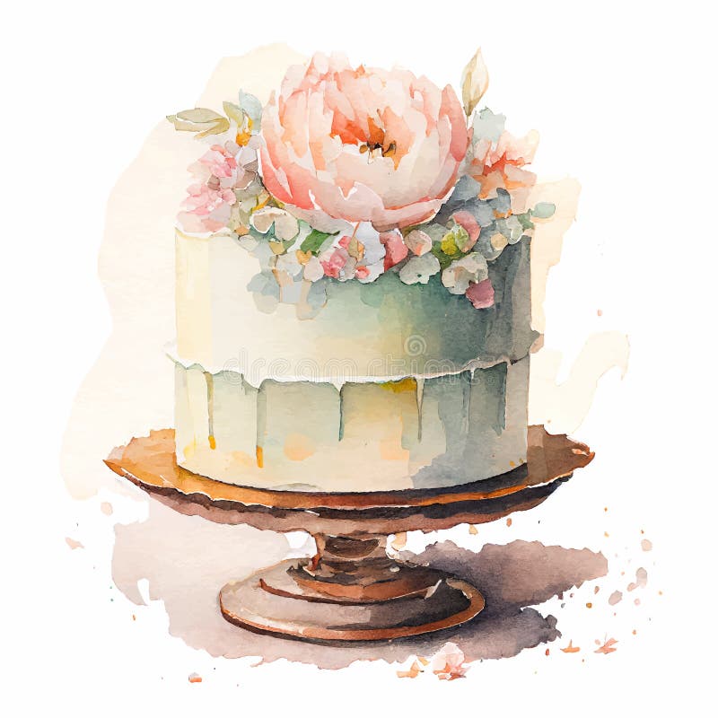 White Cute Watercolor Wedding Cake on White Background Generative AI ...