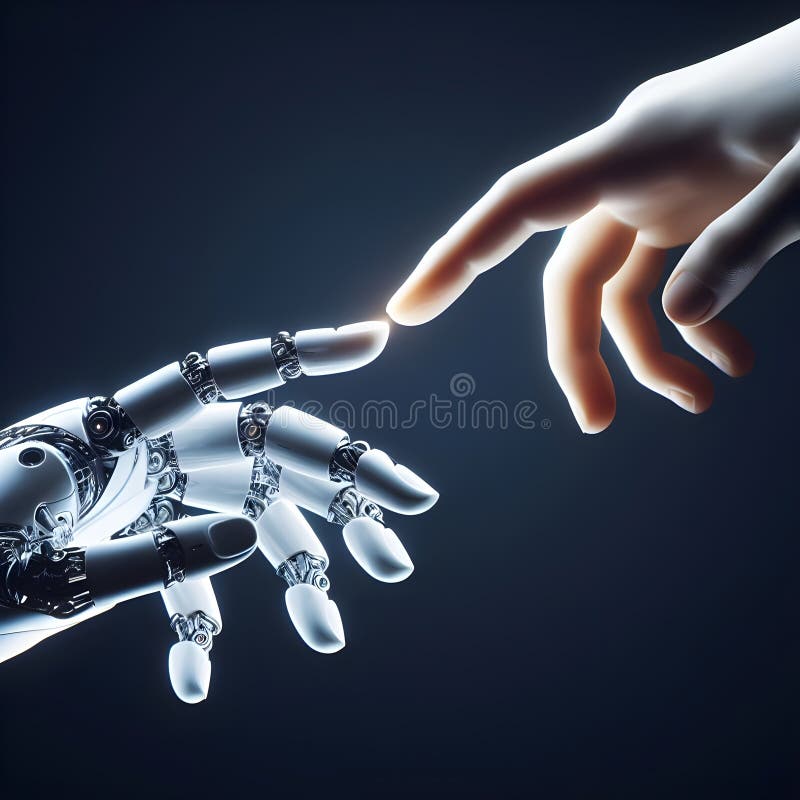 White Cyborg Finger about To Touch Human Finger Stock Illustration ...