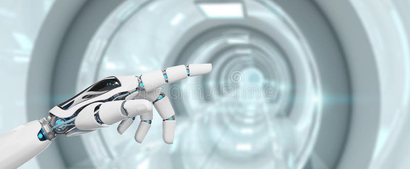White Cyborg Pointing His Finger 3D Rendering Stock Illustration ...