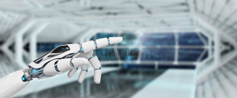 White Cyborg Pointing His Finger 3D Rendering Stock Illustration ...