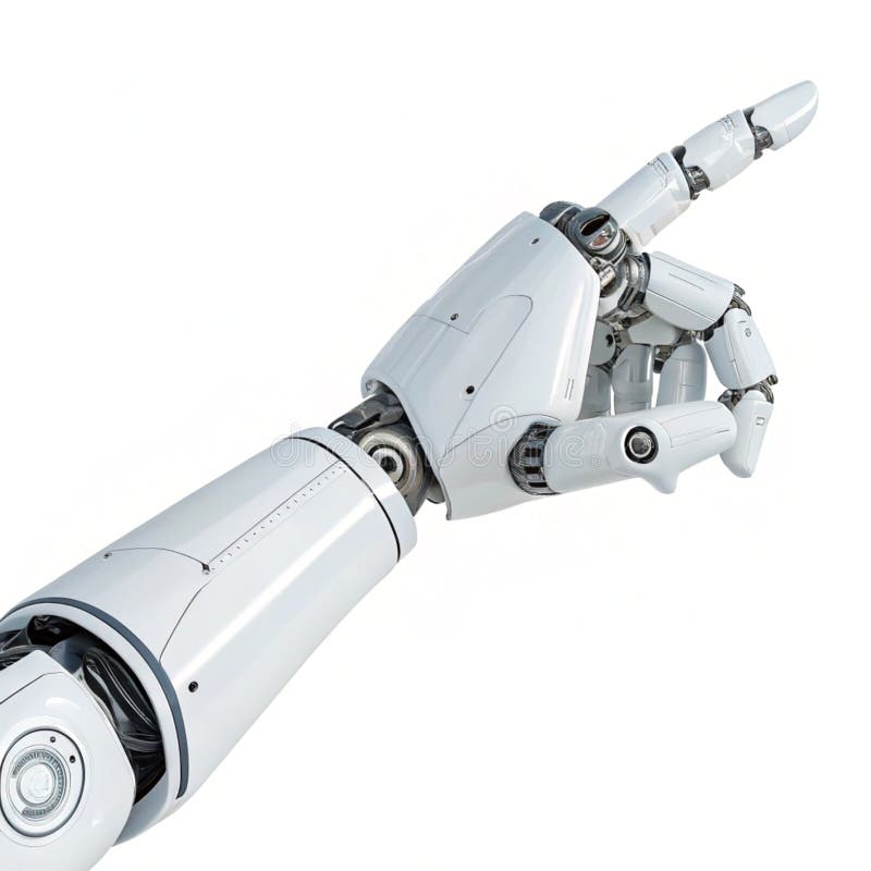 White Cyborg Robotic Hand Pointing Isolated on Transparent Background ...