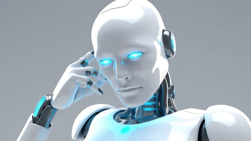 Thinking Humanoid Robot Prompt Stock Illustration - Illustration of ...