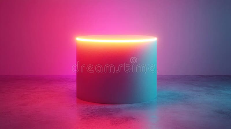 White Cylinder with Neon Pink and Blue Lights on Concrete Surface Stock ...