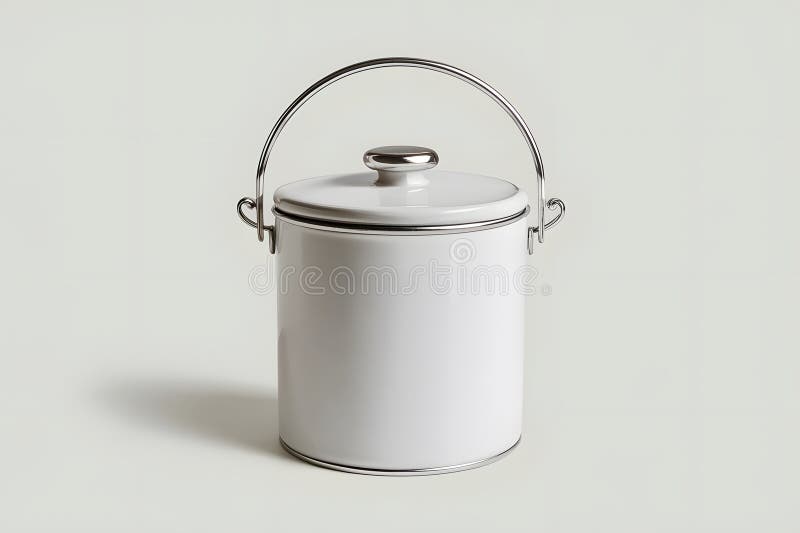 White Cylindrical Container with Rounded Lid and Metal Handle, Simple ...