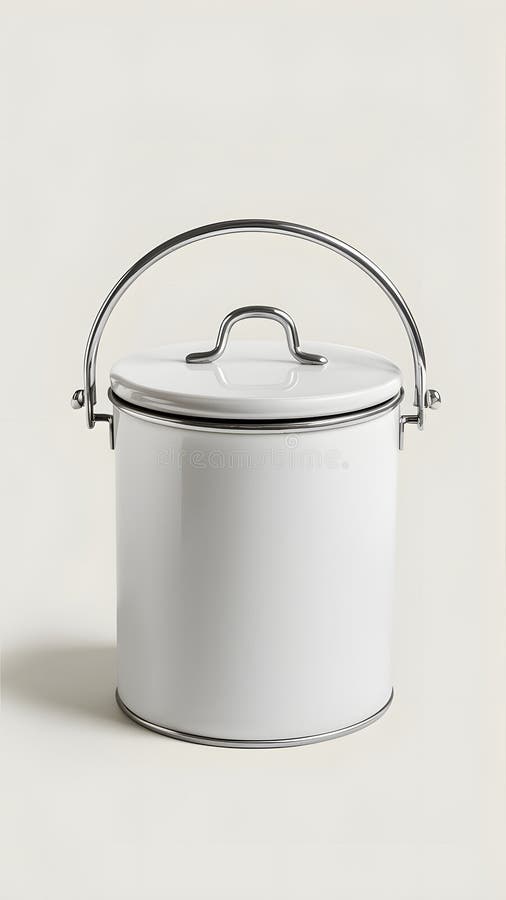 White Cylindrical Container with Rounded Lid and Metal Handle, Simple ...