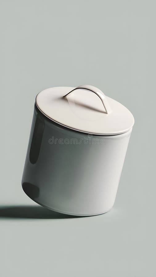 White Cylindrical Container with Rounded Lid, Tilted on Flat Surface ...