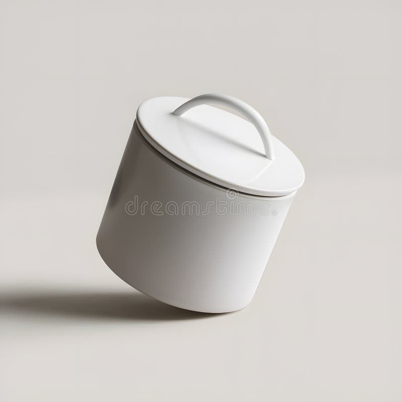 White Cylindrical Container with Rounded Lid, Tilted on Flat Surface ...