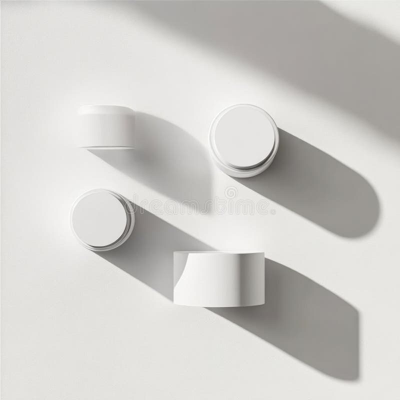 White Cylindrical Containers with Shadows on a White Background Stock ...