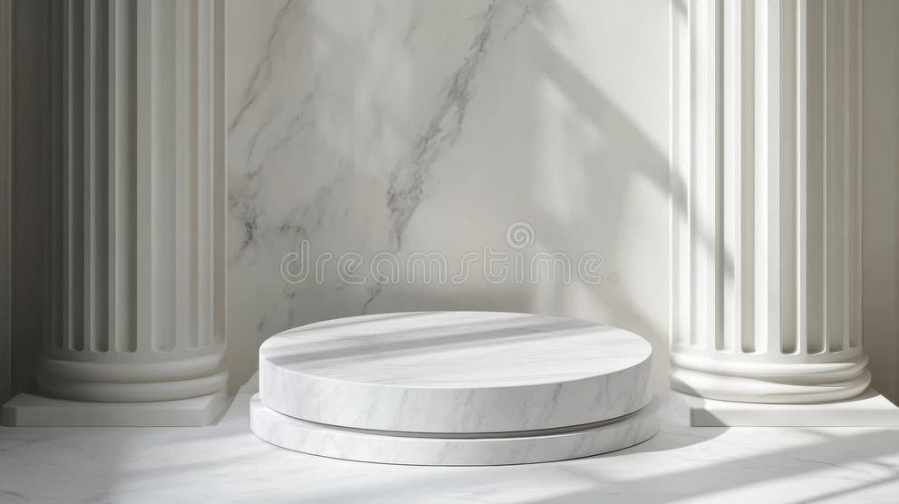 A White Cylindrical Display Stand is Positioned on a White Background ...