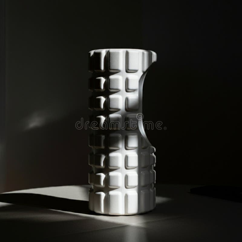 A White, Cylindrical Object Stands on a Flat Surface, Featuring a Grid ...