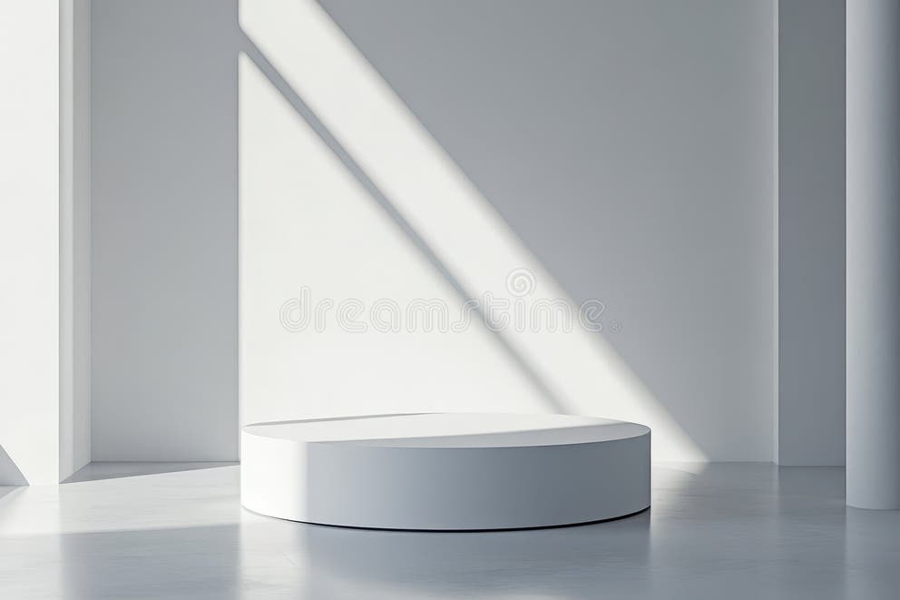 A White Cylindrical Platform in a Minimalist White Room Stock ...
