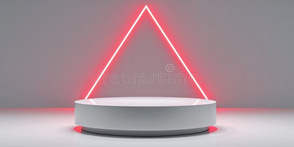 White Cylindrical Platform with Red Neon Triangle Backdrop. Stock Photo ...