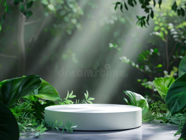 White Cylindrical Platform Surrounded by Lush Green Foliage Stock ...