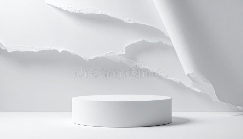 White Cylindrical Podium on Torn Paper Background Stock Illustration ...