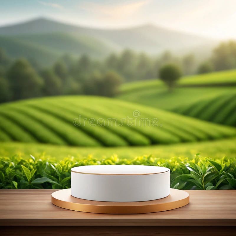 White Cylindrical Podium on Wooden Table Stock Image - Image of organic ...