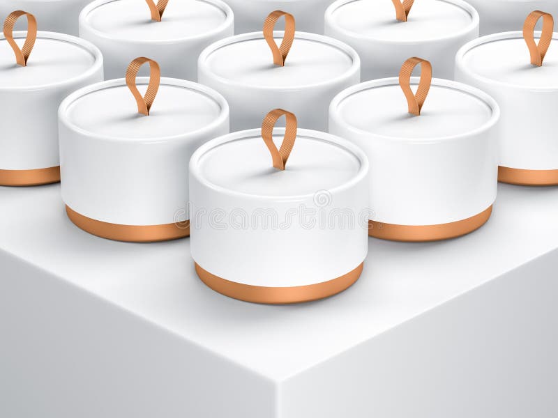 White Cylindrical Tube Boxes Packaging Mockup with Golden Loop on Table ...