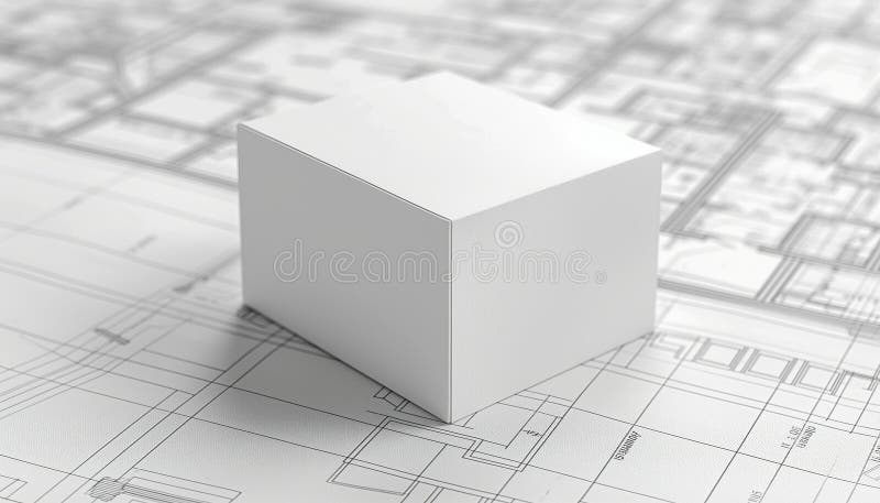 White 3D Box on Architectural Plans Stock Illustration - Illustration ...