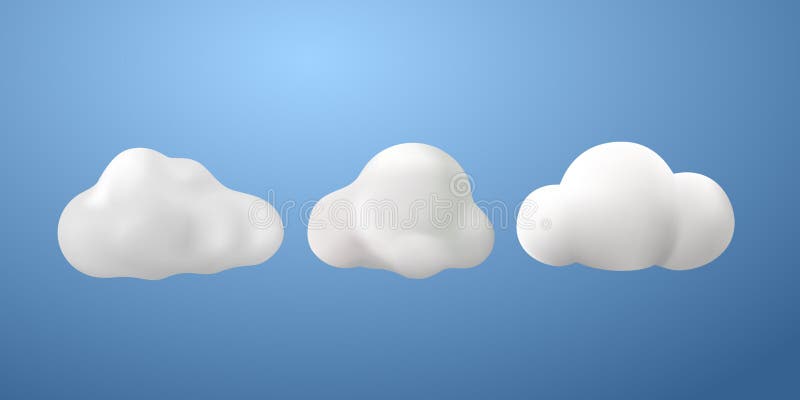 White 3d Clouds Set Isolated on a Blue Background. Render Soft Round ...